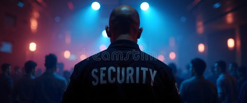 Security Guard Overseeing Crowd at Event, Back View, Safety Concept ...