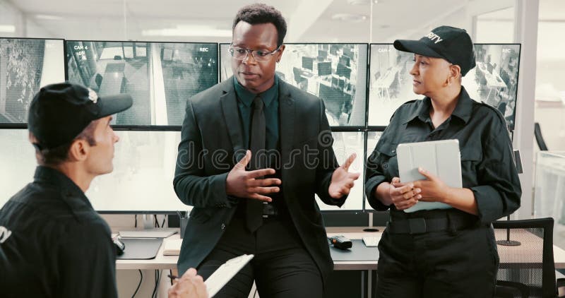 Security Guard, People and Conversation in Office, Cooperation and ...