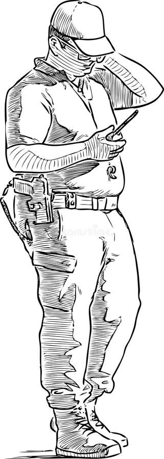 A Security Guard with a Radio Set Stock Vector - Illustration of ...