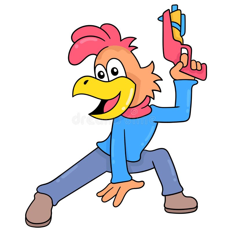 Security Guard Rooster Carrying a Gun, Doodle Icon Image Kawaii Stock ...