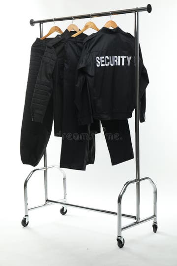 Security Guard S Uniform on Clothing Rack Isolated on White Stock Photo ...