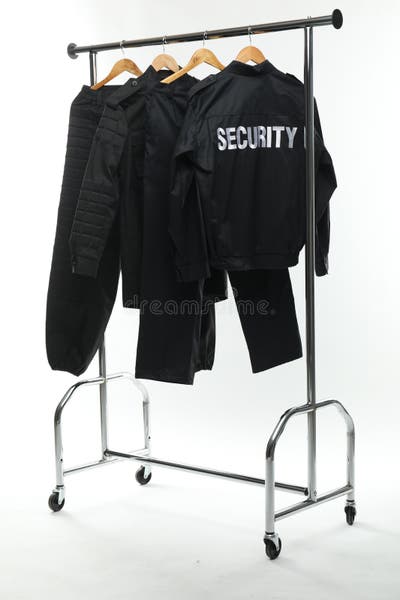 Security Guard S Uniform on Clothing Rack Isolated on White Stock Photo ...