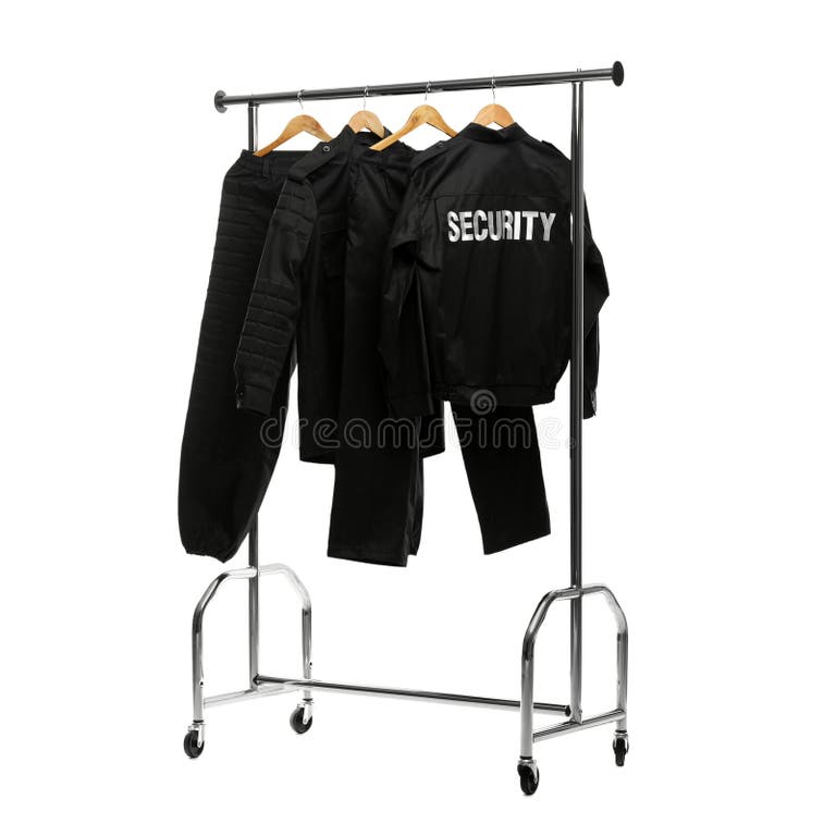 Security Guard S Uniform on Clothing Rack Isolated on White Stock Photo ...
