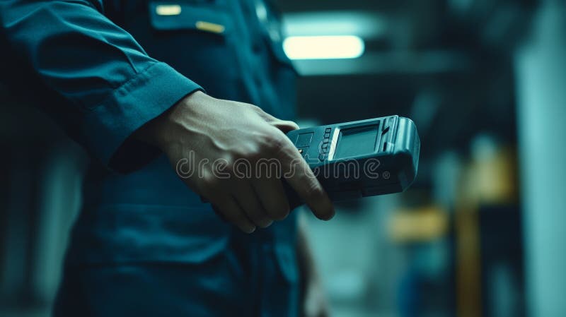 Security Guard Scans Individual with Handheld Metal Detector in Neutral ...