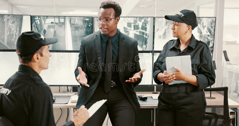 Security Guard, Screen and Group with Surveillance, Control Room or ...