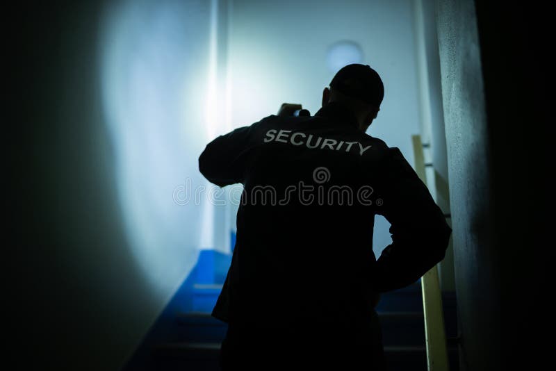 Security Guard Searching on Stairway Stock Photo - Image of monitoring ...