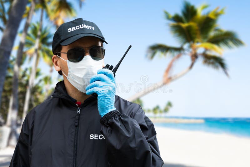 Security Guard Standing in Face Mask Stock Photo - Image of armed ...