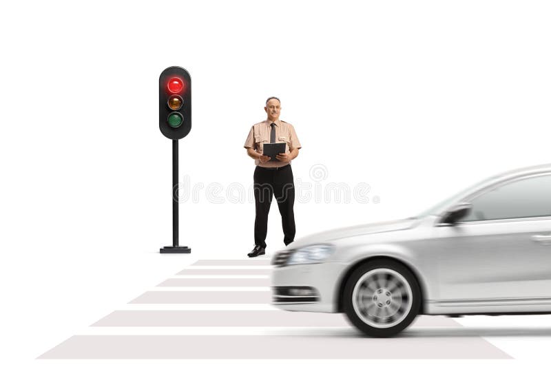 Security Guard Standing at Traffic Lights Stock Photo - Image of single ...