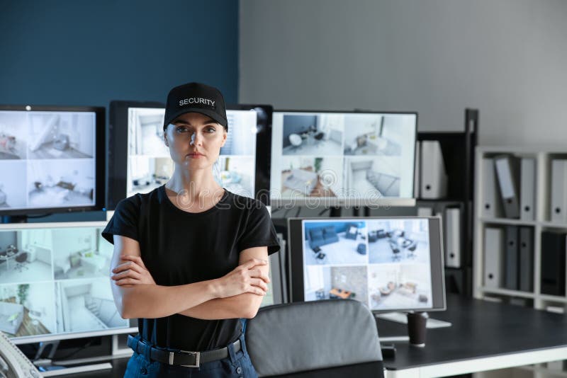 Security Guard in Surveillance Room Stock Photo - Image of modern, safe ...