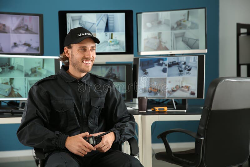 Security Guard in Surveillance Room Stock Image - Image of portable ...