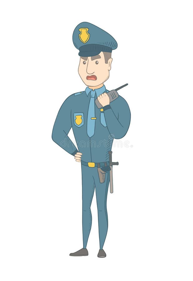 Security Guard Talking on Walkie-talkie Radio. Stock Vector ...