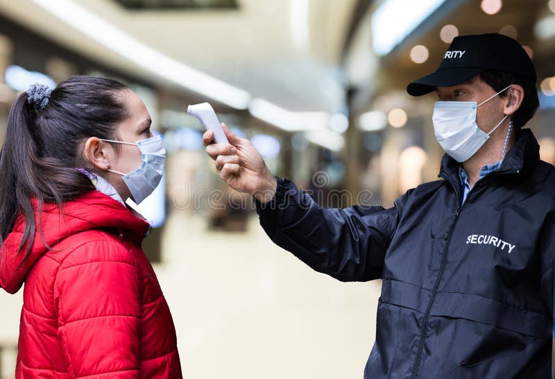 Security Guard Temperature Scan Stock Photo - Image of disease ...
