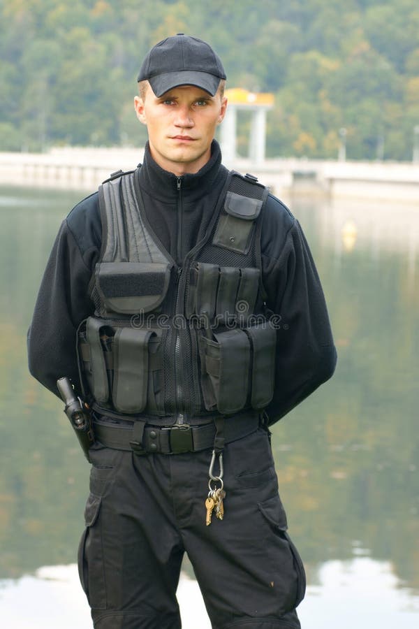 Security Guard in Uniform and Armed Stock Image - Image of uniform ...