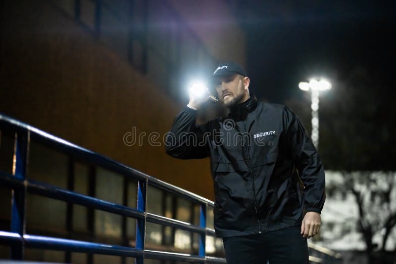 Security Guard Walking Building Perimeter Stock Image - Image of ...