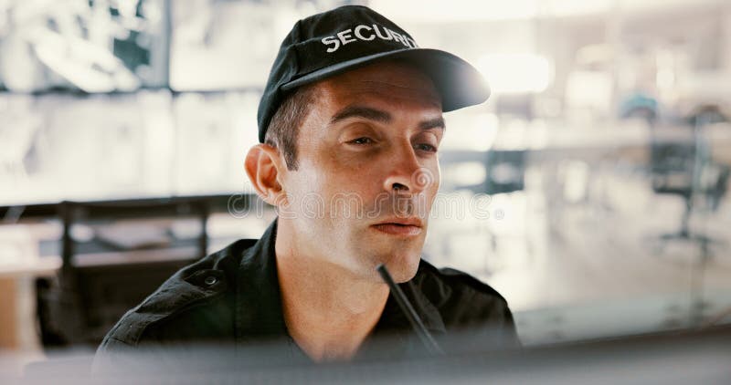 Security Guard, Watching and Man with Computer, Digital and ...