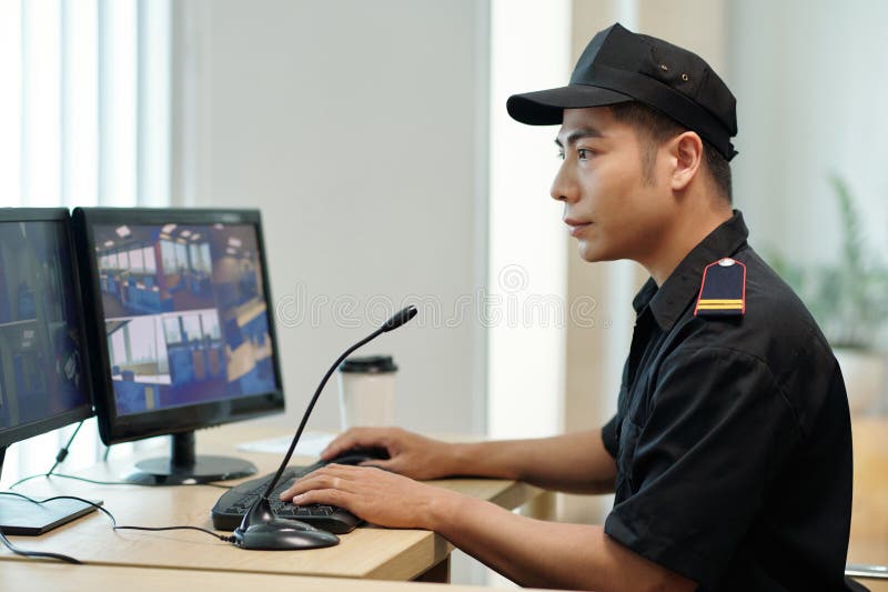 Security Guard Watching Videos Stock Image - Image of internet ...