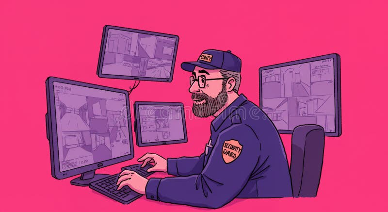 Security Guard Working at Control Center Monitoring Surveillance System ...