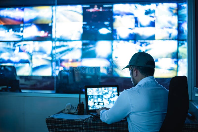 Security Guards are Monitoring Multiple CCTV Monitors Stock Image ...