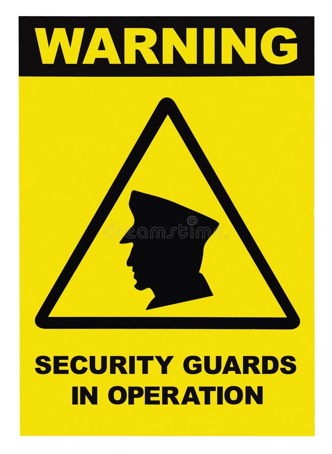 Security Guards in Operation Text Warning Sign Stock Image - Image of ...