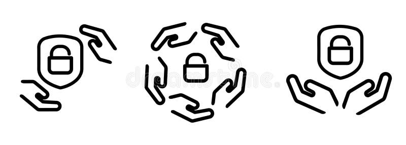 Security Hand Protect Shield Lock Padlock Icon Set Illustration Line ...
