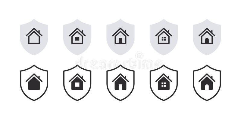 Security House Icons. Smart Home Icons. House and Shield Icons. Real ...