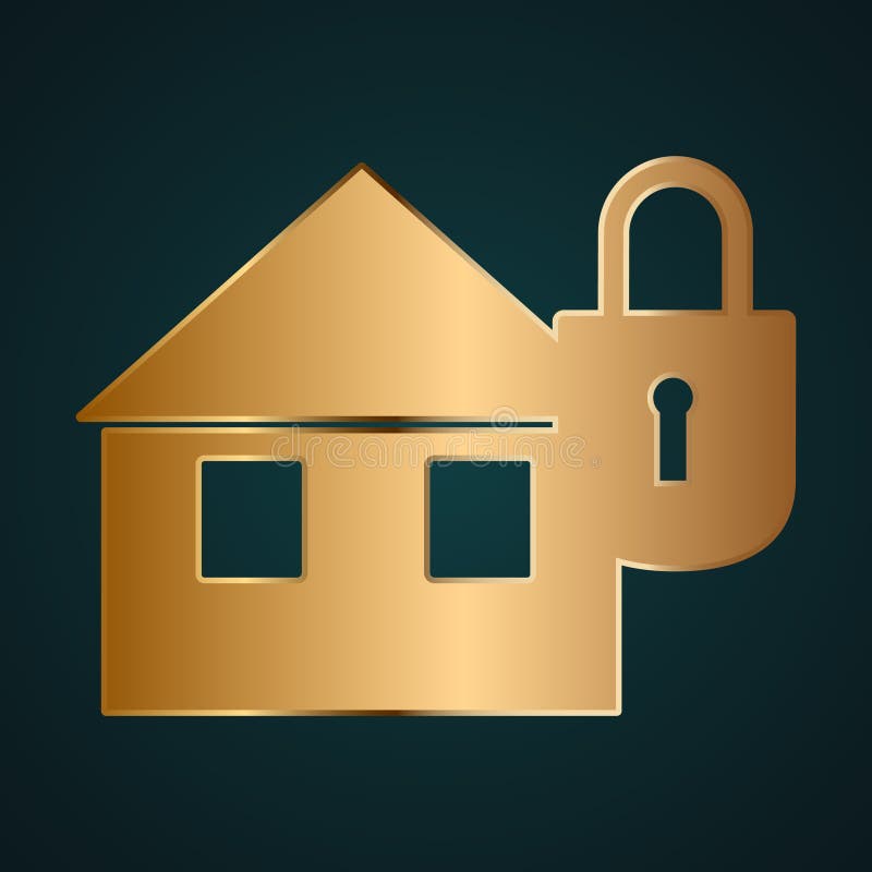 Security House Lock Vector. Gold Metal with Dark Background Stock ...