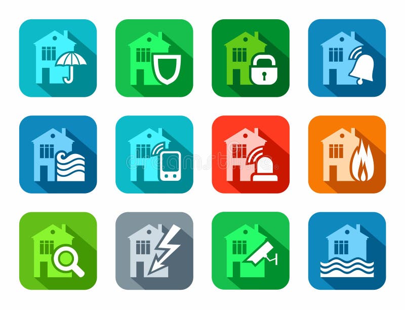 Security of Housing and Office Buildings, Icons, Colored, Flat. Stock ...