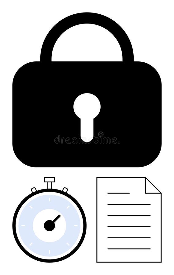 Security Icon with Lock, Timer, and Document Symbolizing Secure and ...