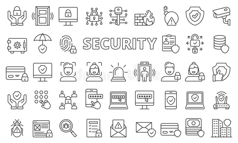 Security Icon Set in Line Design. Protection, Safety, Secure, Guard ...
