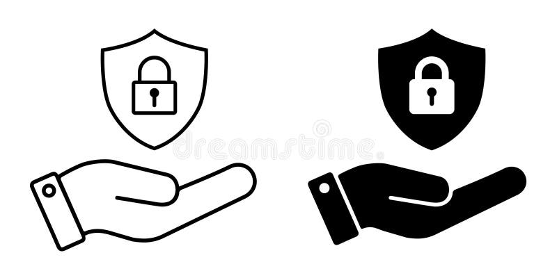 Security Icon Set, Security Icon with Shield and Lock Sign, Line and ...