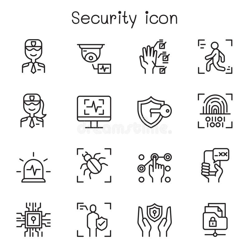 Security Icon Set in Thin Line Style Stock Vector - Illustration of ...