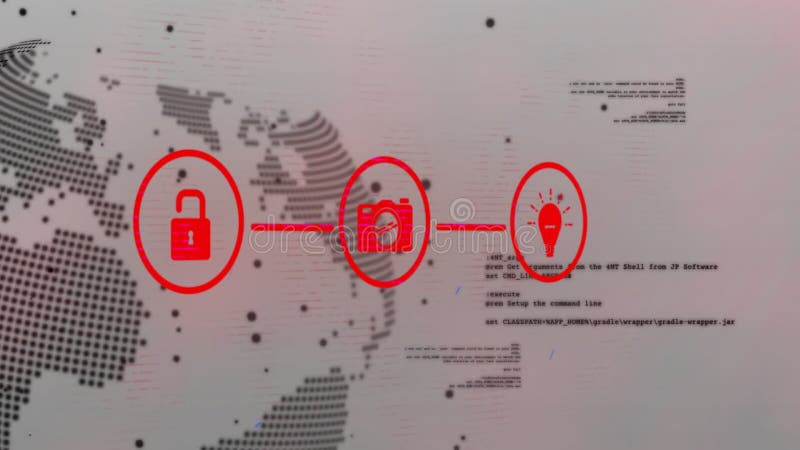 Security Icons and Digital World Map in Animation with Camera and ...
