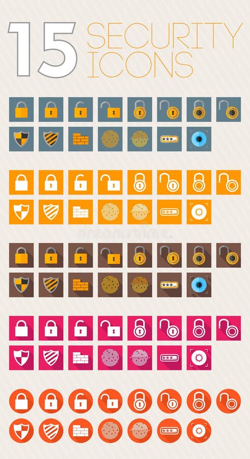 Security Icons Flat Style Color and White Stock Vector - Illustration ...