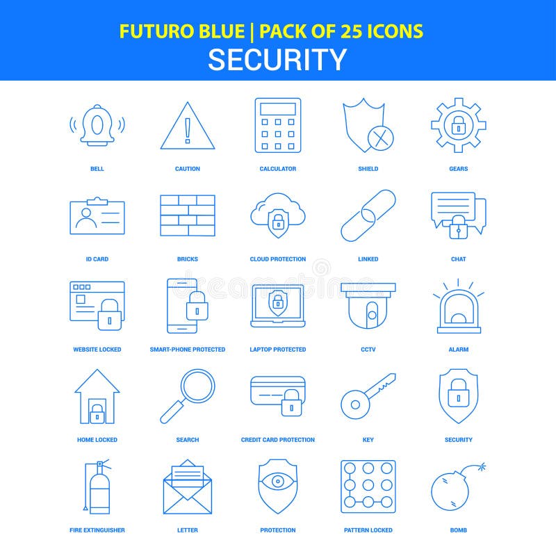 Security Icons - Futuro Blue 25 Icon Pack Stock Vector - Illustration ...