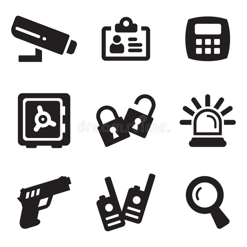 Security System or Security Officer Icons Thin Line Vector Illustration ...