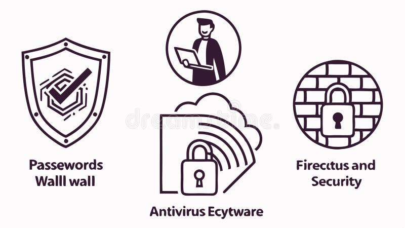Security Icons Lock Shield and Firewall for Protection and Safety ...