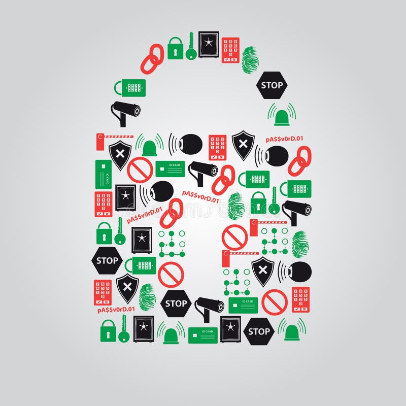 Security Icons in Padlock Shape Stock Vector - Illustration of alarm ...