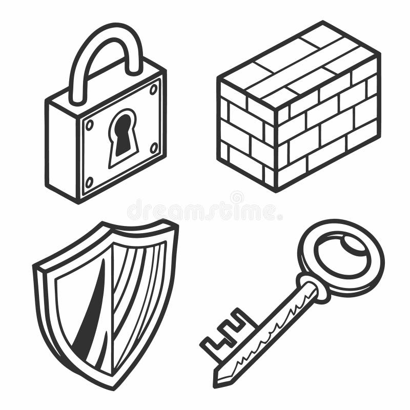 Security Icons Padlock Shield Key Firewall Stock Vector - Illustration ...