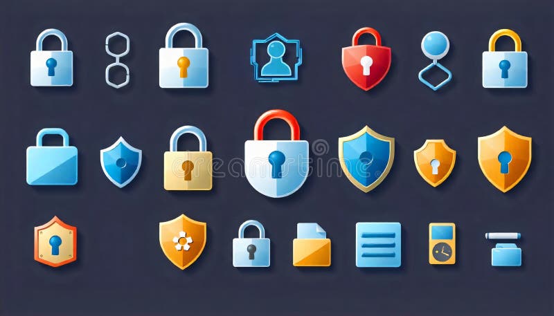 Security Icons Padlocks Shields Data Protection Privacy App UI AI ...