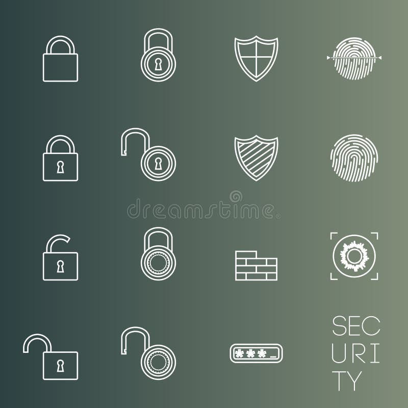 Security Icons Thin Lines Styled Stock Vector - Illustration of lock ...