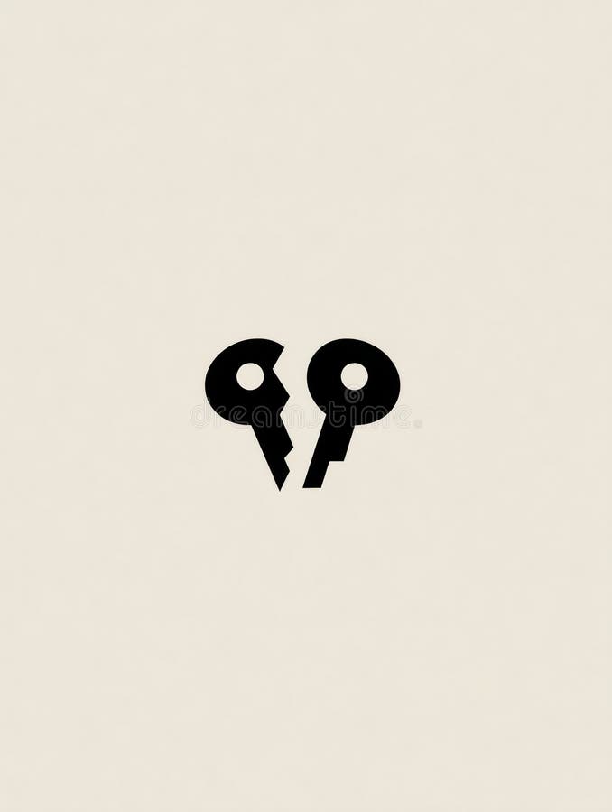 Security Key Icon Broken in Half in a Minimal Design on a Plain ...