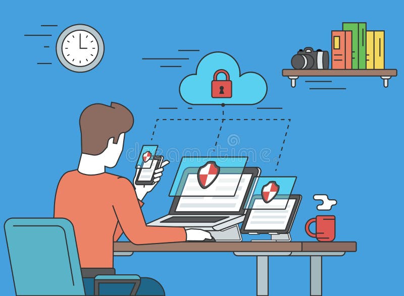 Pc Security. Laptop With Chain And Lock Stock Illustration ... Pc Security. Laptop With Chain And Lock Stock Illustration ...
