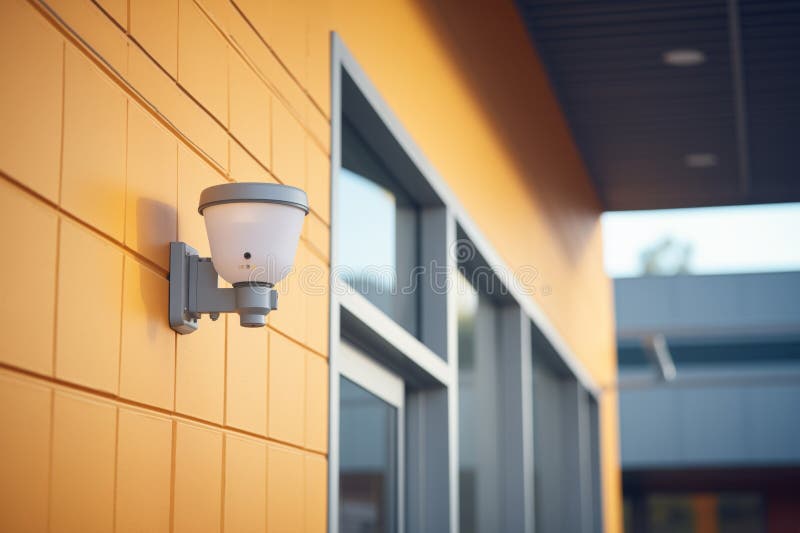 Security Lights Attached To Office Building Wall Stock Photo - Image of ...