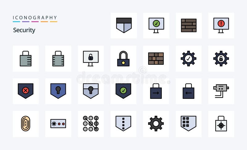 25 Security Line Filled Style Icon Pack Stock Vector - Illustration of ...