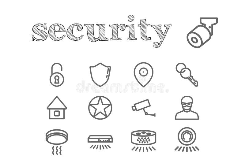 Security Line Icon Set with Security Camera, Smart Security System ...