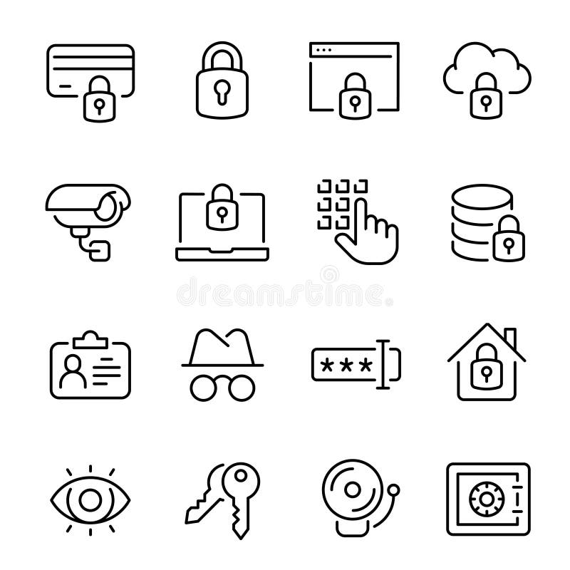 Security Line Icons Modern Monochrome Vector Illustration. Stock Vector ...