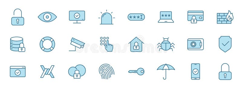 Security Linear Vector Icons in Two Colors Isolated on White Background ...
