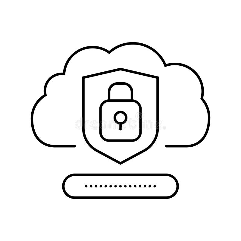 Security Lock Cloud Computing Line Icon Vector Illustration Stock ...