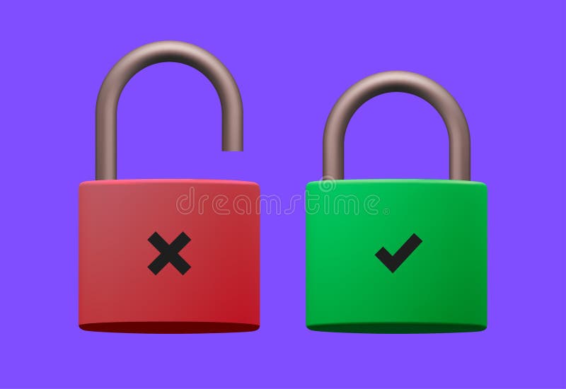 Security Lock Concept of Safety or Protection with Open Red and Locked ...
