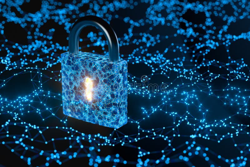 Security Lock with Glowing Sketch Lines, 3d Rendering Stock ...